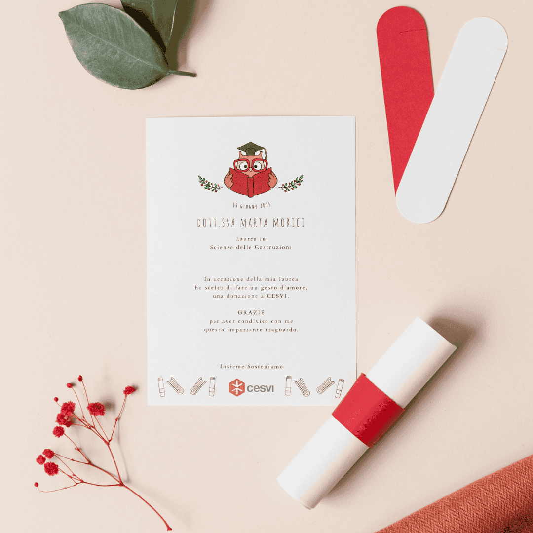 Pergamena Laurea Gufo - Regali Solidali CESVI